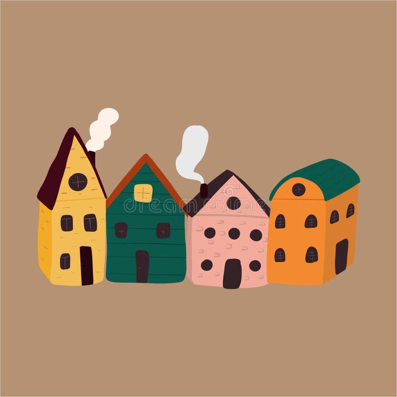 Cute Hand Drawn Houses with Windows Stock Vector - Illustration of ...