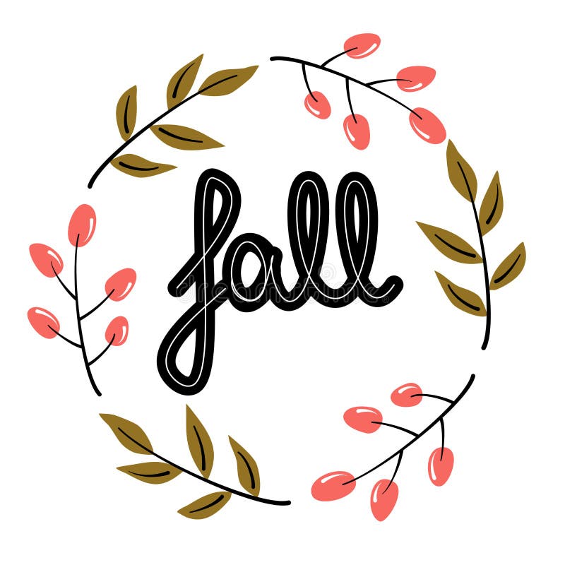 Cute Hand Drawn Lettering Fall Text Autumn Vector Card Illustration ...
