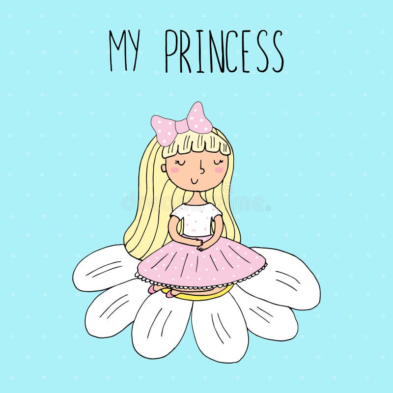 Cute Hand Drawn with Cute Little Princess Vector Illustration. Stock ...
