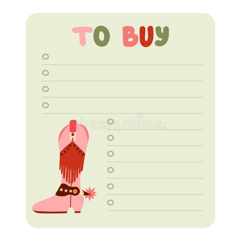 Cute Hand Drawn Notebook Template for To Do List and Notes with Cowboy ...