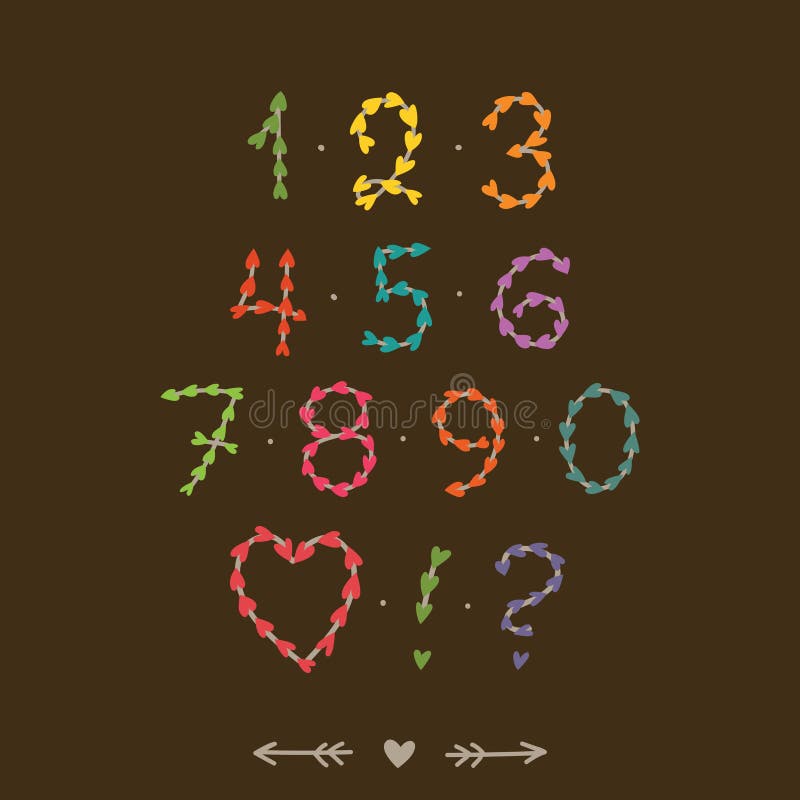 Cute Hand Drawn Numbers with Hearts Stock Vector - Illustration of ...