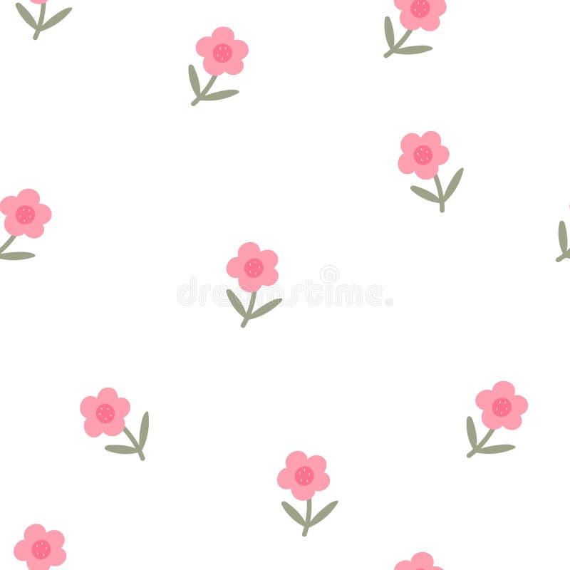 Cute Hand Drawn Pink Daisy Pattern on White Stock Illustration ...