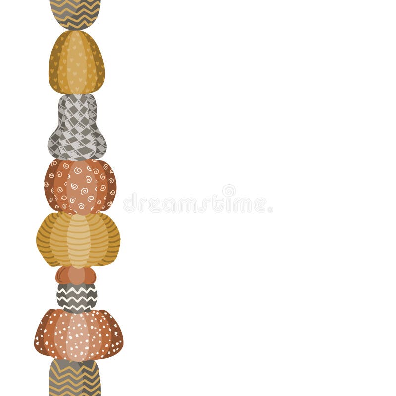 Cute Hand Drawn Pumpkin Vertical Seamless Pattern. Border for ...