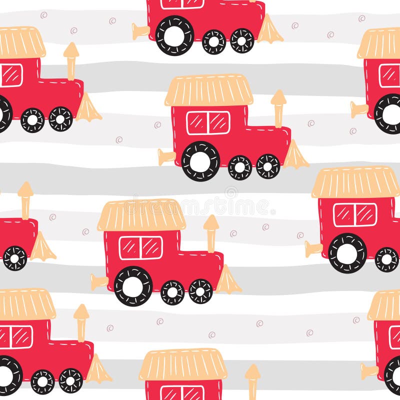 Cute Hand Drawn Seamless Pattern with Cartoon Trains Stock Vector ...