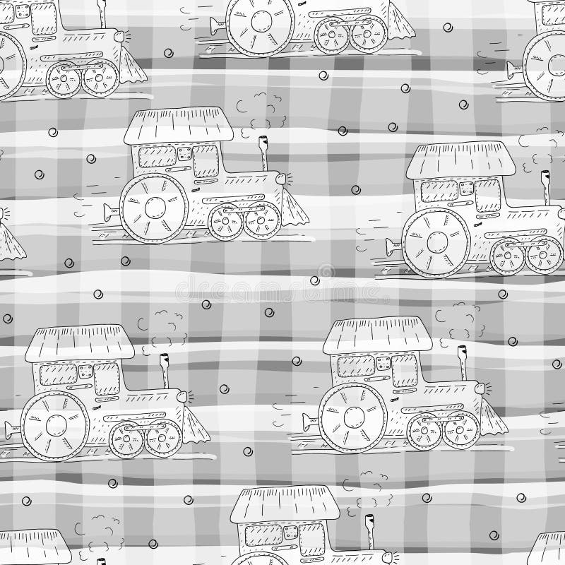 Cute Hand Drawn Seamless Pattern with Cartoon Trains Stock Vector ...