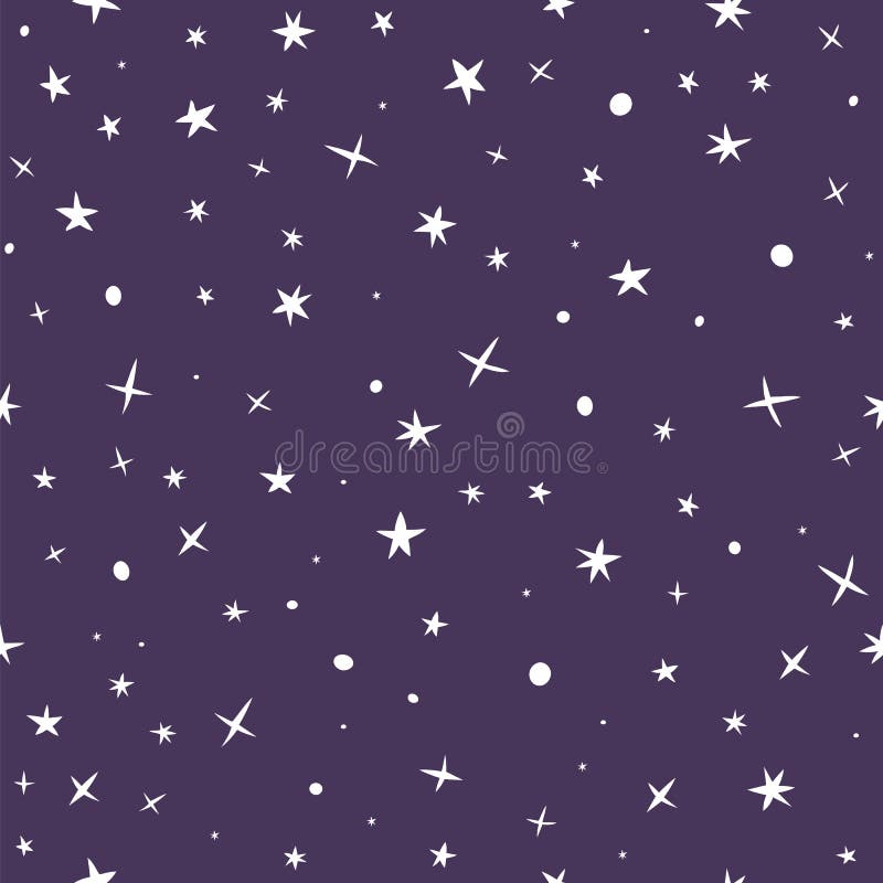 Cute Hand Drawn Seamless Pattern with Night Sky and Stars Stock Vector ...