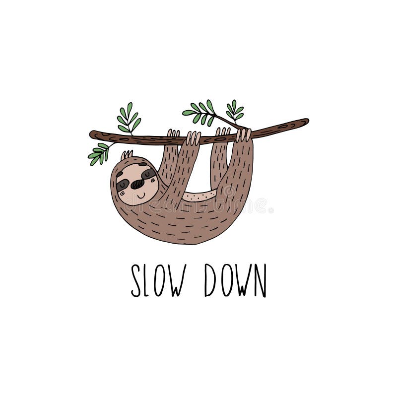 Cute Hand Drawn Sloths, Funny Vector Illustrations. Vector Print. Stock ...