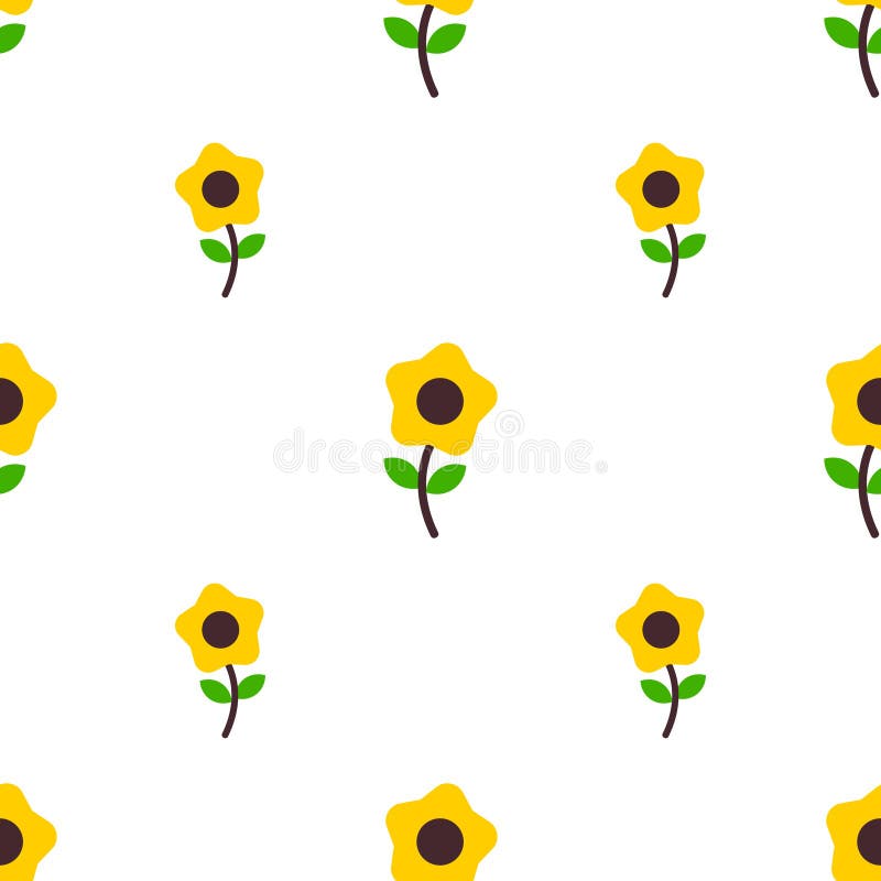 Cute Hand Drawn Sunflower on White Background Seamless Pattern Stock ...