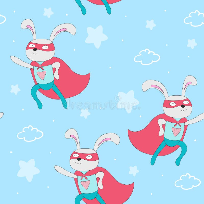 Cute Hand Drawn Superhero Rabbit Animal Vector Illustration Stock ...