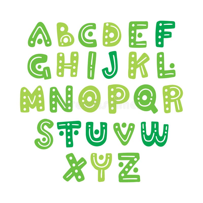 Cute Hand Drawn Vector Alphabet. Green Isolated Decorative Funny ...