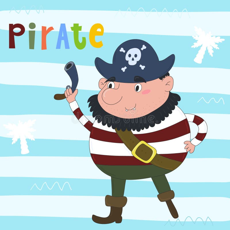Cute Hand Drawn Vector Illustration with Funny Pirate Stock Vector ...