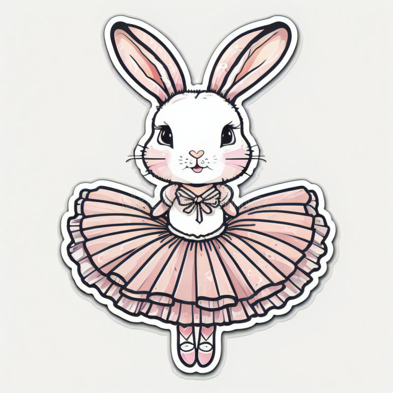 Cute Hand Drawn Vector Illustration of a Little White Rabbit in a Pink ...