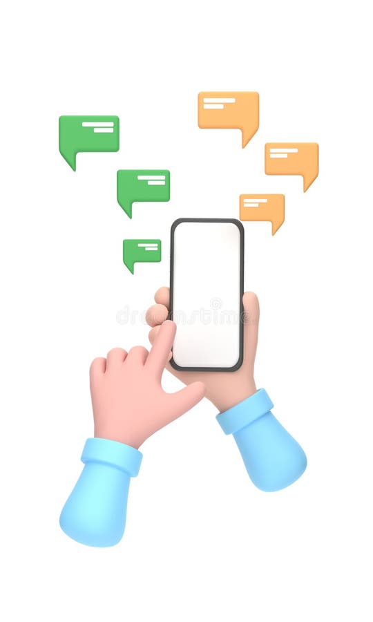 Cute Hand Holding Phone with Short Messages. Chatting with Friends and ...