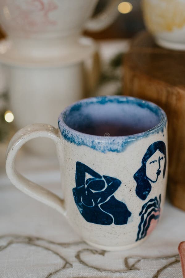 Cute Hand-made Mug with Beautiful Decorations Stock Photo - Image of ...