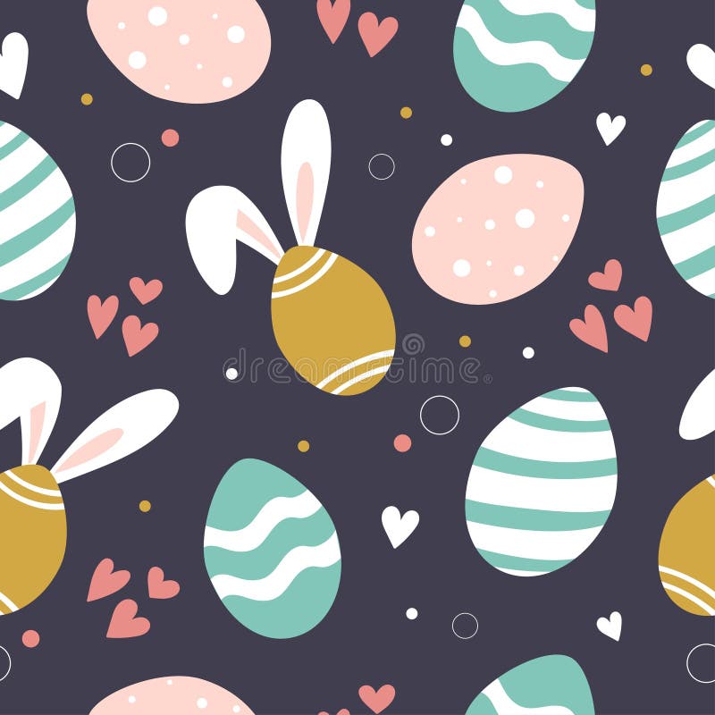 Cute Handdrawn Easter Pattern with Eggs and Bunny Ears. Seamless Vector Design Stock Vector ...