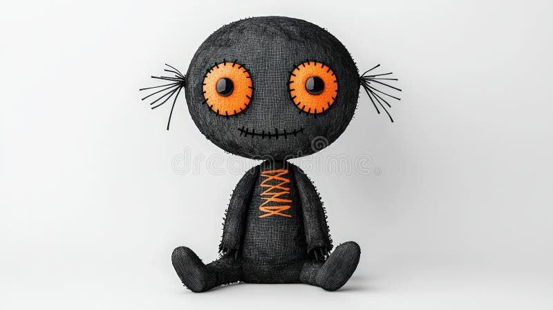 Cute Handmade Doll with Orange Buttons and Black Fabric Isolated on ...