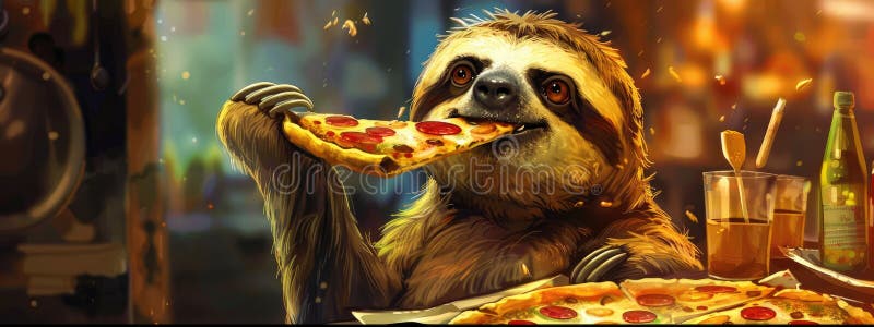 Cute Handsome Sloth Eating Pizza Stock Illustration - Illustration of ...