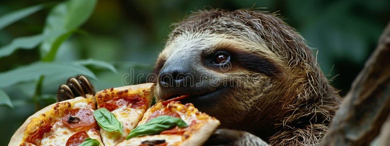 Cute Handsome Sloth Eating Pizza. Stock Image - Image of food, cute ...