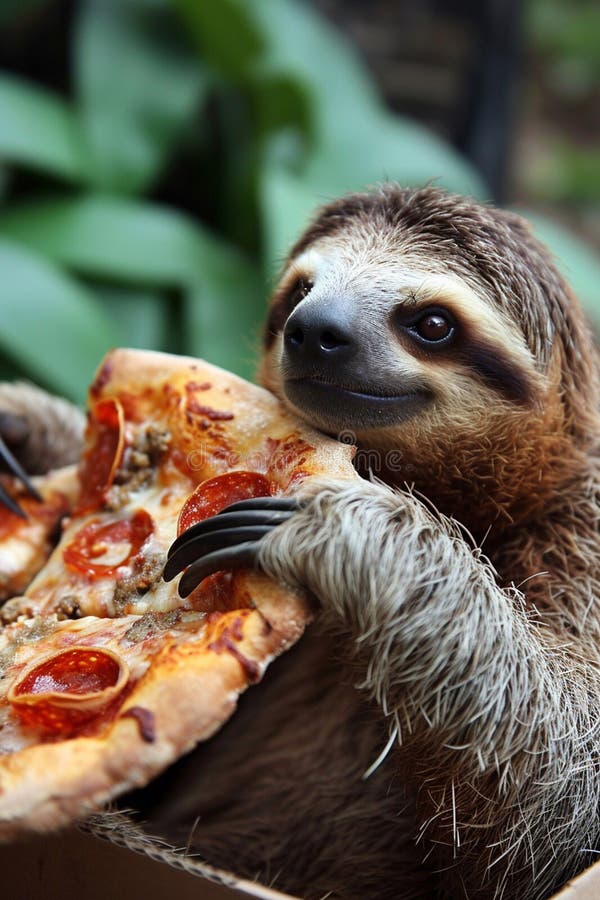 Cute Handsome Sloth Eating Pizza. Stock Image - Image of food, mammal ...