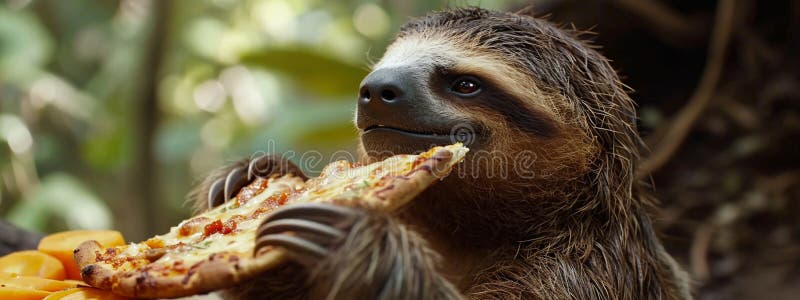 Cute Handsome Sloth Eating Pizza. Stock Image - Image of pizza, head ...