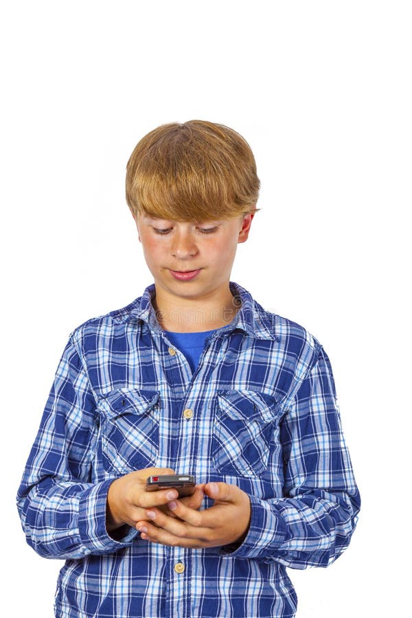 Cute Handsome Young Boy Speaking Stock Image - Image of phone, children ...