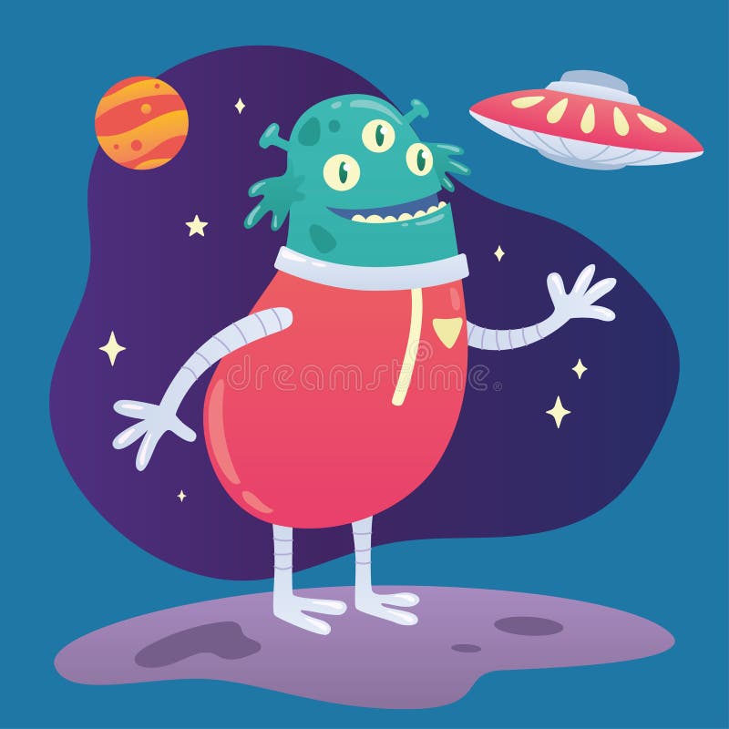 Cute Happy Alien Character Waving His Hand Vector Stock Vector ...