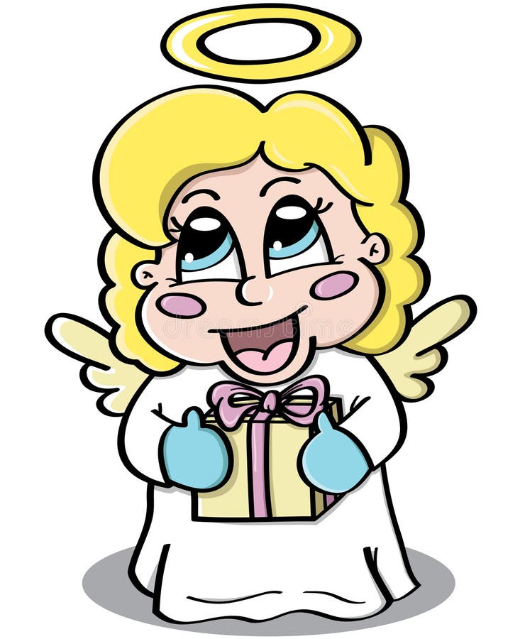 Cute happy angel with gift stock vector. Illustration of angel - 26402508