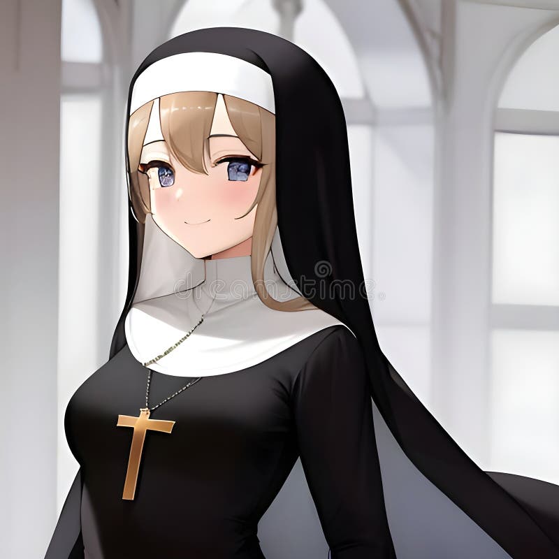 Cute And Happy Anime Manga Girl Dressed In A Nun Outfit Generative Ai