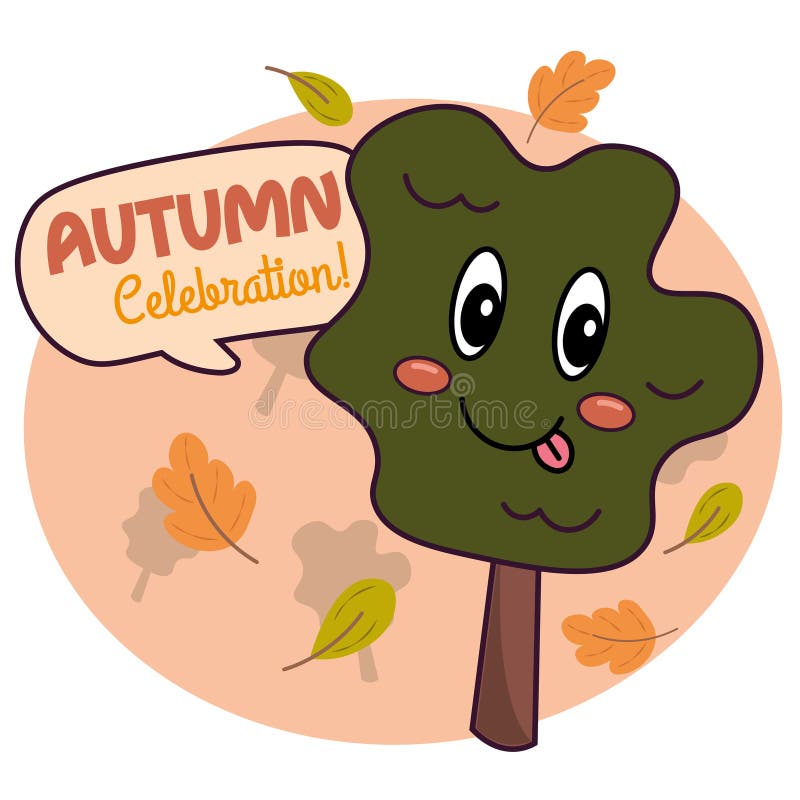 Cute Happy Autumn Seasonal Tree Character Vector Stock Vector ...