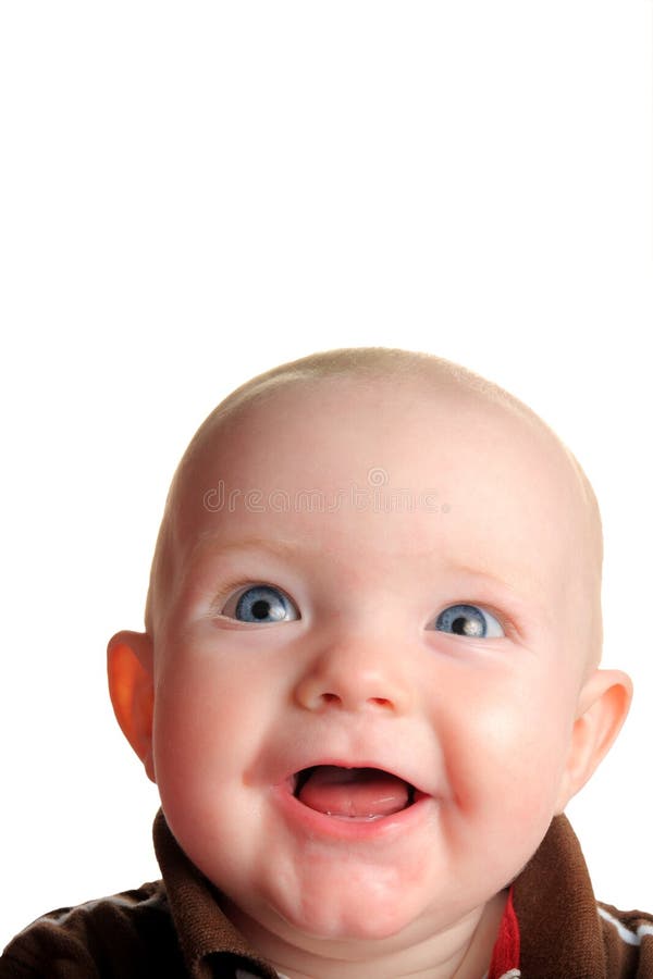 Cute Happy Baby Looking Up with Room for Text Stock Image - Image of ...