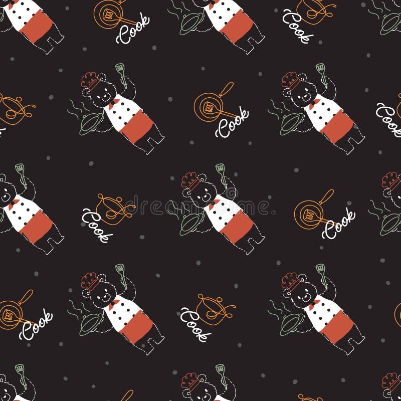 Cute Happy Bear Chef Cooking Vector Graphic Seamless Pattern Stock ...