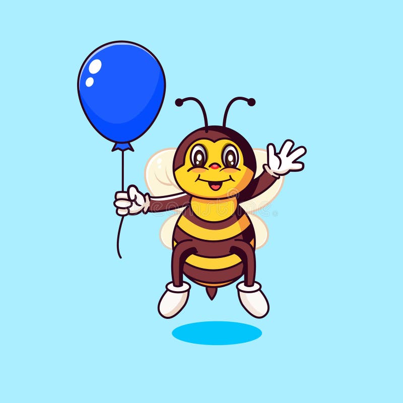 Cute Happy Bee with Balloon Stock Vector - Illustration of card ...