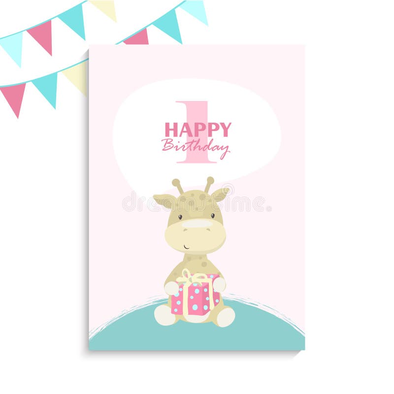 Cute Happy Birthday Card with Fun Giraffe Stock Vector - Illustration ...