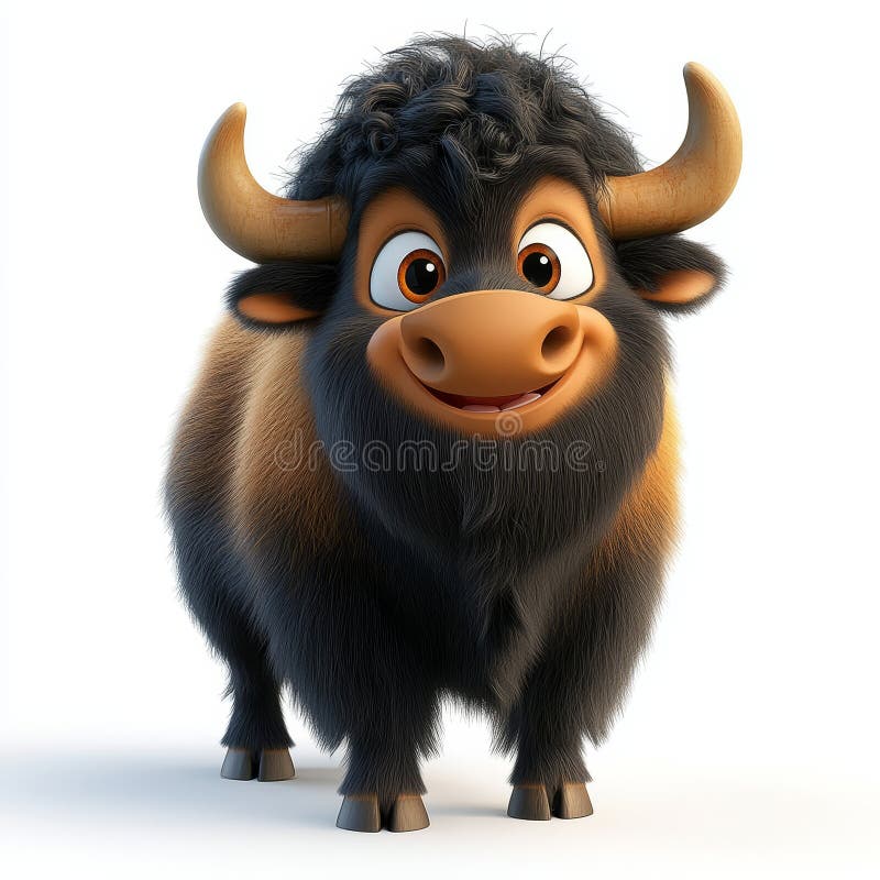 Cute Happy Bison Isolated on White Background, Cartoon Character ...