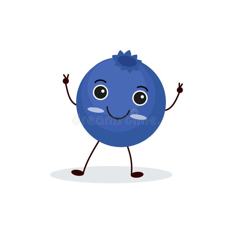 Cute Happy Blueberry Character. Funny Fruit Emoticon in Flat Style ...