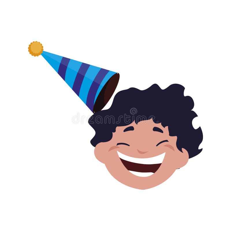 Cute Happy Boy Head with Birthday Hat Stock Vector - Illustration of ...