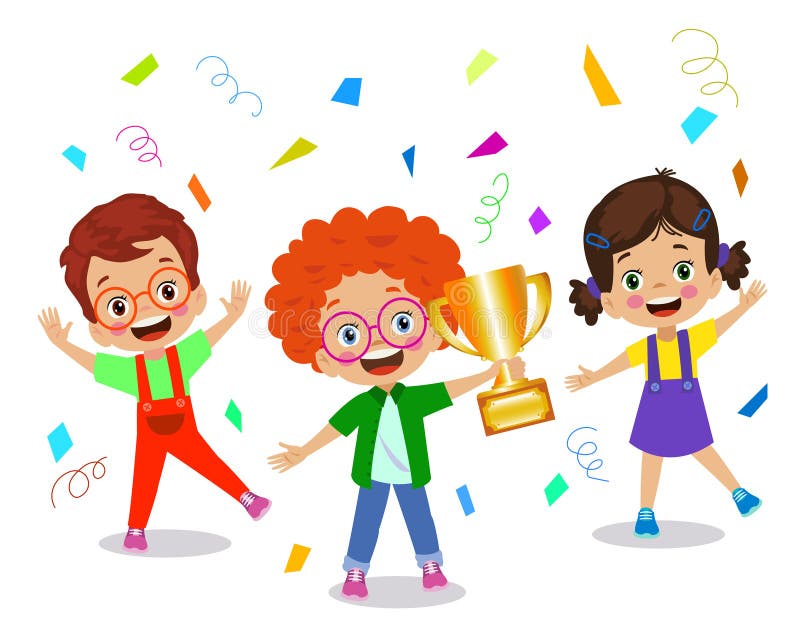 Cute Happy Boy Holding Golden Trophy Stock Illustration - Illustration ...