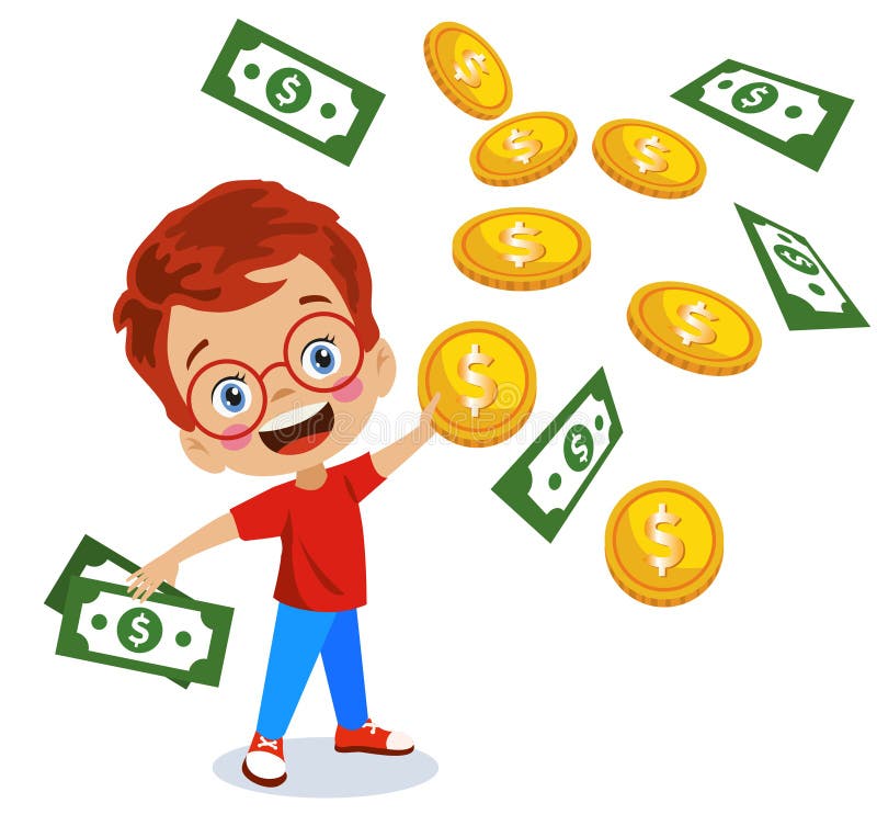 Cute Happy Boy Holding Money Stock Illustration - Illustration of ...