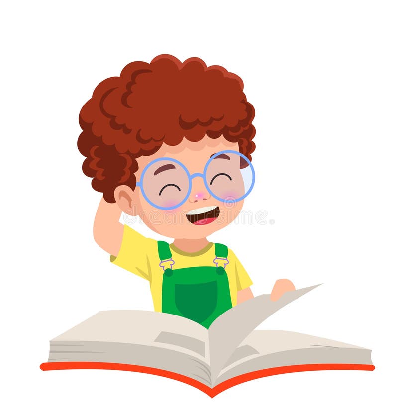 Cute Happy Boy Reading a Book Stock Vector - Illustration of education ...