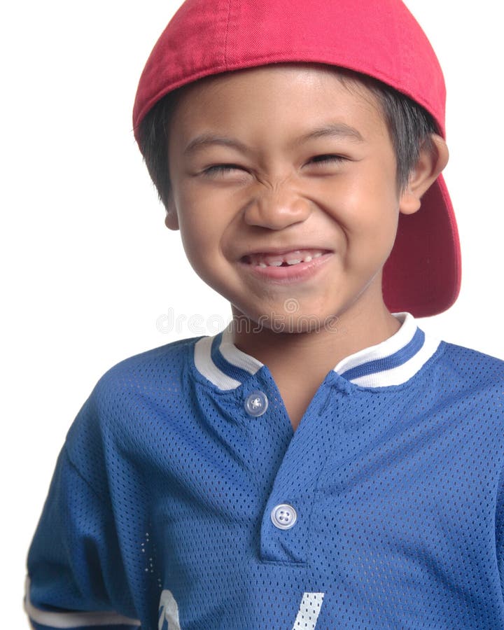 Cute Happy Boy in Red Baseball Cap Stock Image - Image of laughter ...