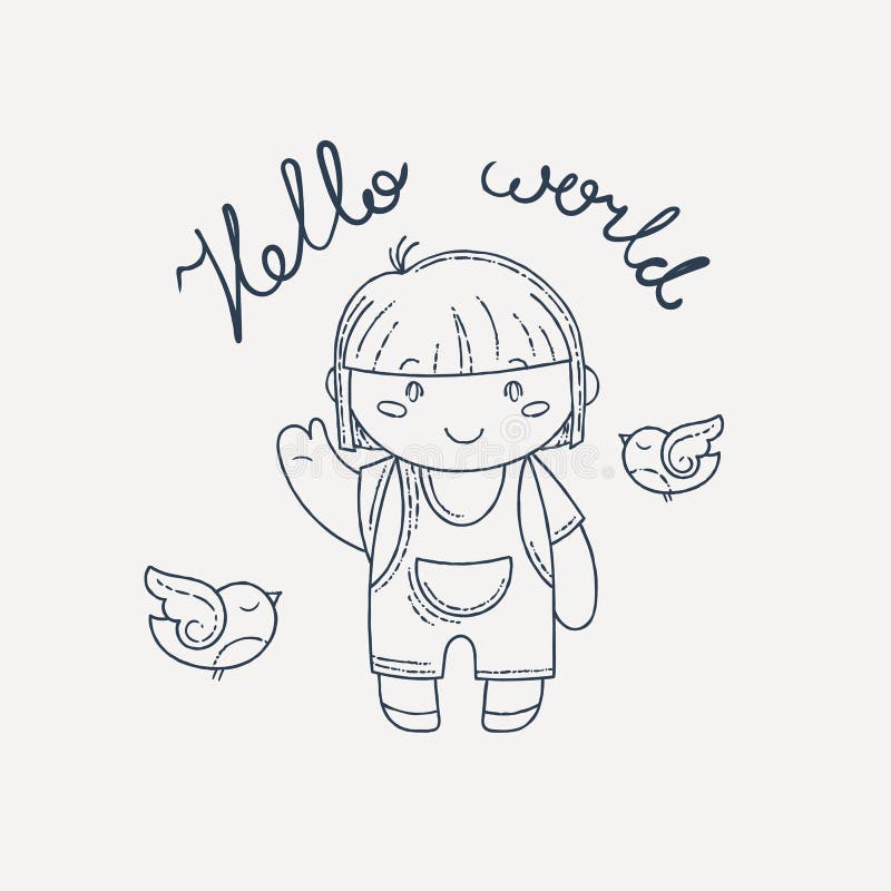 Cute and Happy Girl Say Hello. Stock Vector - Illustration of hello ...