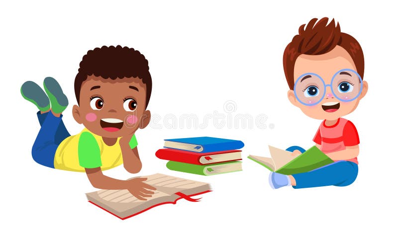 Cute Happy Boys Reading a Book Stock Vector - Illustration of character ...