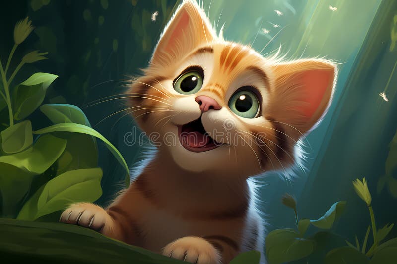 Cute Happy Cartoon Cat. Horizontal Composition Stock Illustration ...