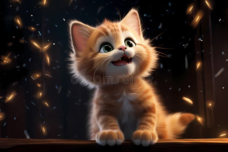 Cute Happy Cartoon Cat. Horizontal Composition Stock Illustration ...