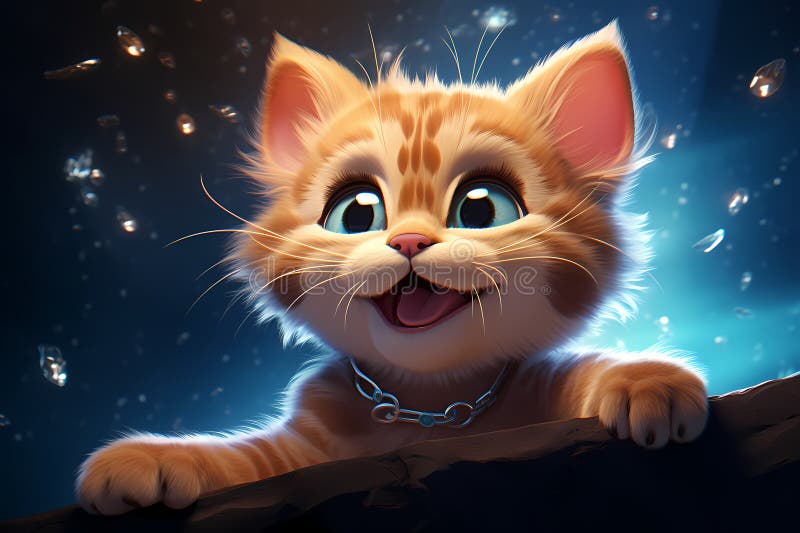 Cute Happy Cartoon Cat. Horizontal Composition Stock Illustration ...