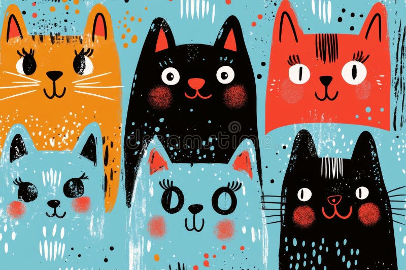 Set Cats with Different Colored Eyes are Shown in a Line Up on a Pink ...