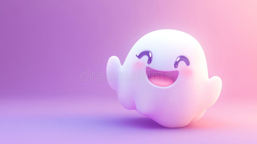 Cute Happy Cartoon Ghost 3D Rendering Stock Illustration - Illustration ...