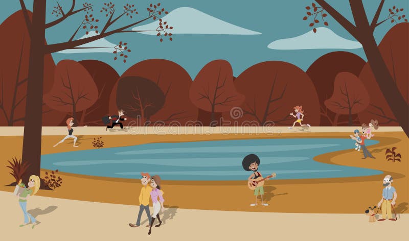Cute Happy Cartoon People in the Park Stock Vector - Illustration of ...