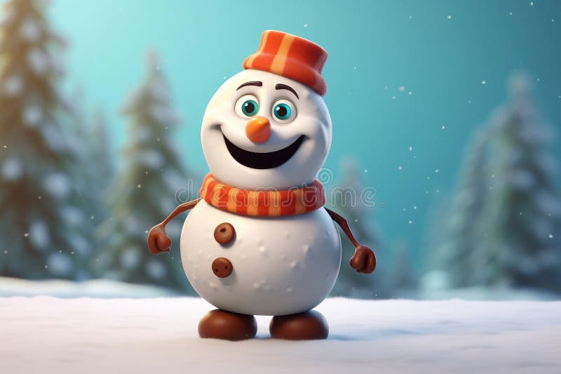 Cute and Happy 3D Cartoon Snowman Character Stock Illustration ...