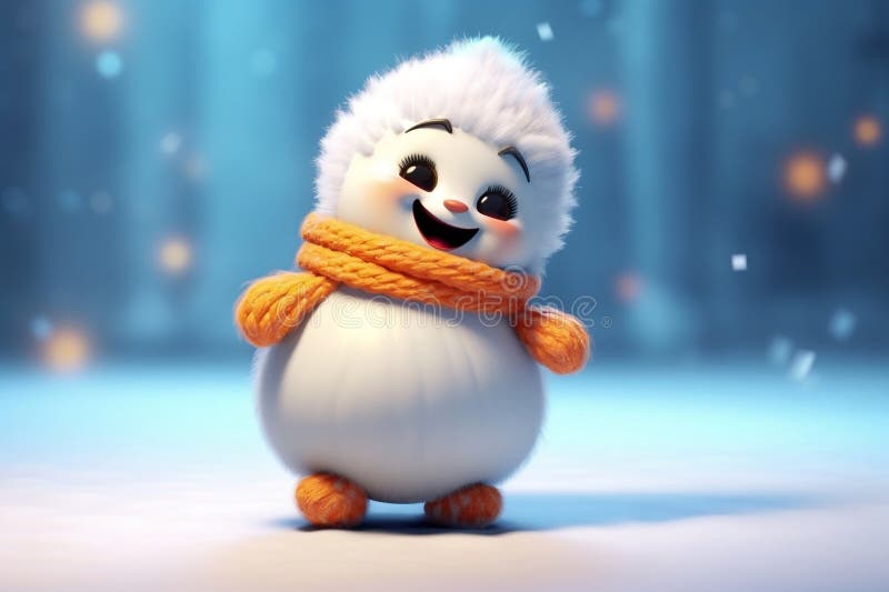 Cute and Happy 3D Cartoon Snowman Character Stock Illustration ...
